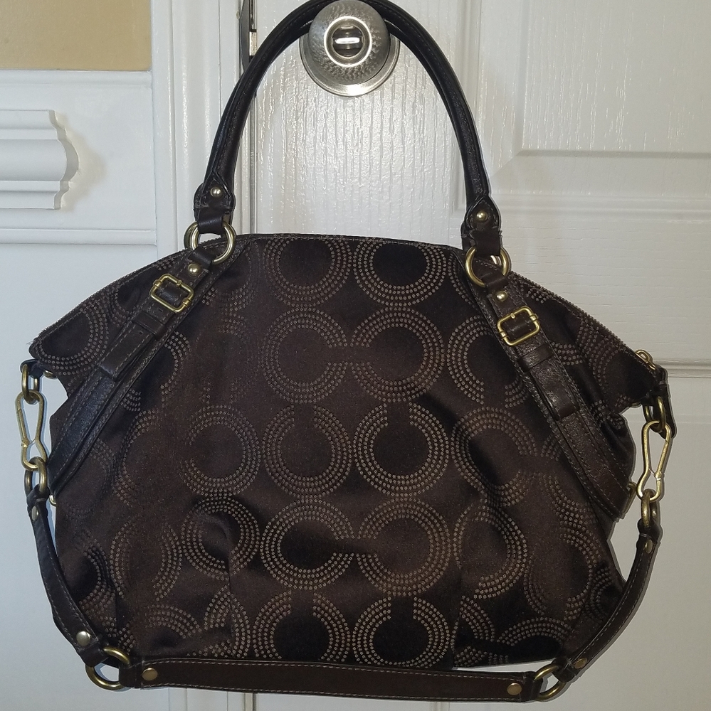 Authentic Coach Madison Op Art Sateen Satchel Bag - Gem